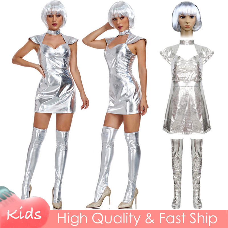 Space Woman Sexy Silver Dress For Woman Adult Astronaut Future Planet ...