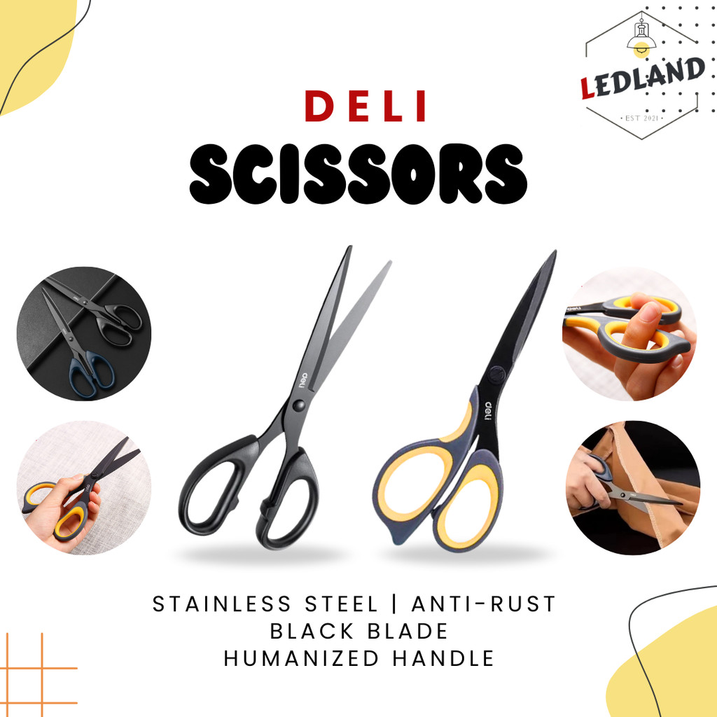DELI Black Scissors 175mm Stainless Steel Knife Multi-Functional Office ...