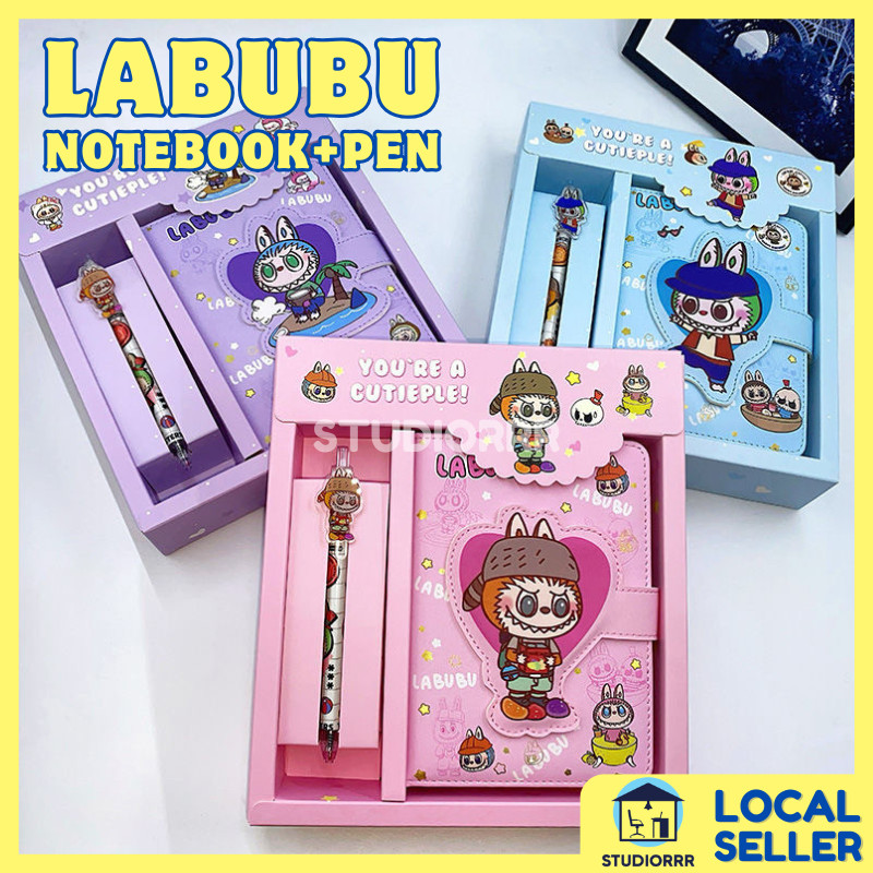 Labubu Diary Journal Book Gift Box Notebook with Pen Student Color Page Notepad Popmart Buku ...