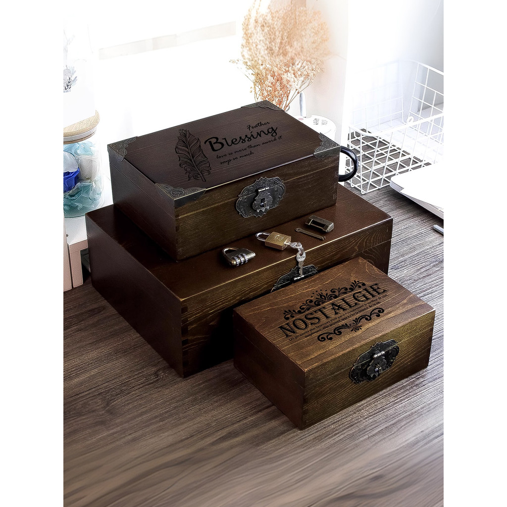 Kotak Penyimpanan Kayu Retro Kotak Kayu Kecil Kotak Penyimpanan Besar ...