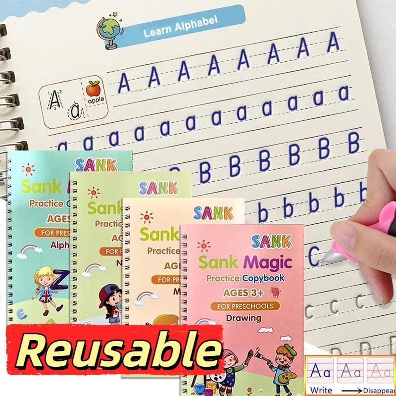 4 pcs Reuse Magic Writing Calligraphy Handwriting Copybook Book (Free 5 ...