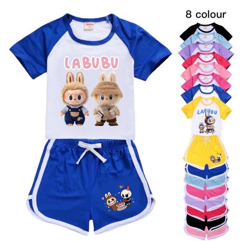 Labubu shirt shorts sports set for boys and girls popmart clothes ...