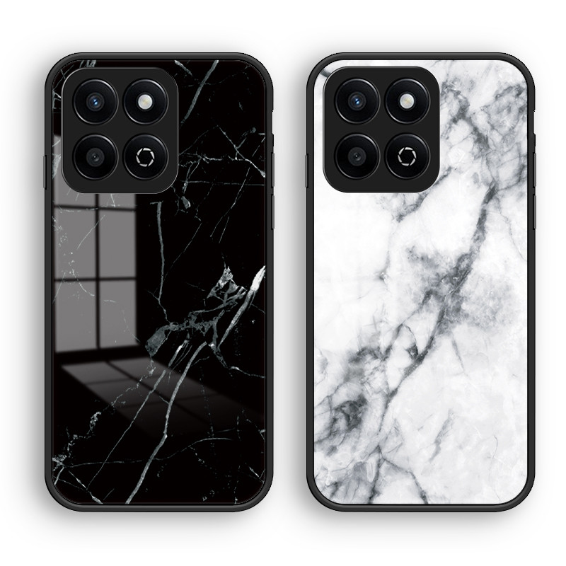 Marble glass phone case. For Honor X7C models. TPU bezel glass back ...