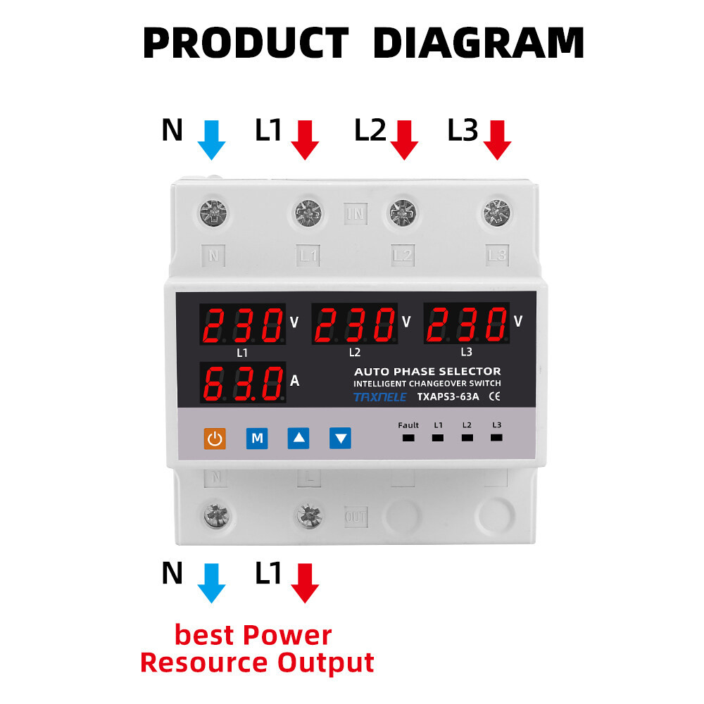 63A 100A Over Current Limiter ATS Automatic Transfer Switch Phase ...