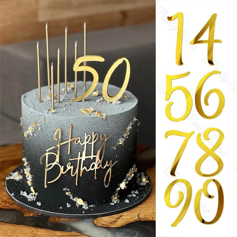 0-9 Cake Numbers Toppers Acrylic Mirror Gold Number Happy Birthday Cake ...