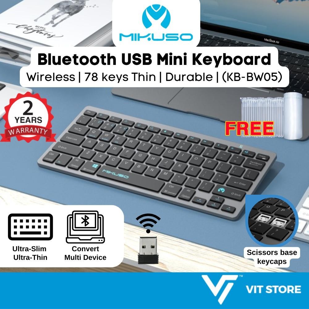 MIKUSO KB-BW05 Bluetooth Super Thin Slim 78 Keys Mini Keyboard Compact ...