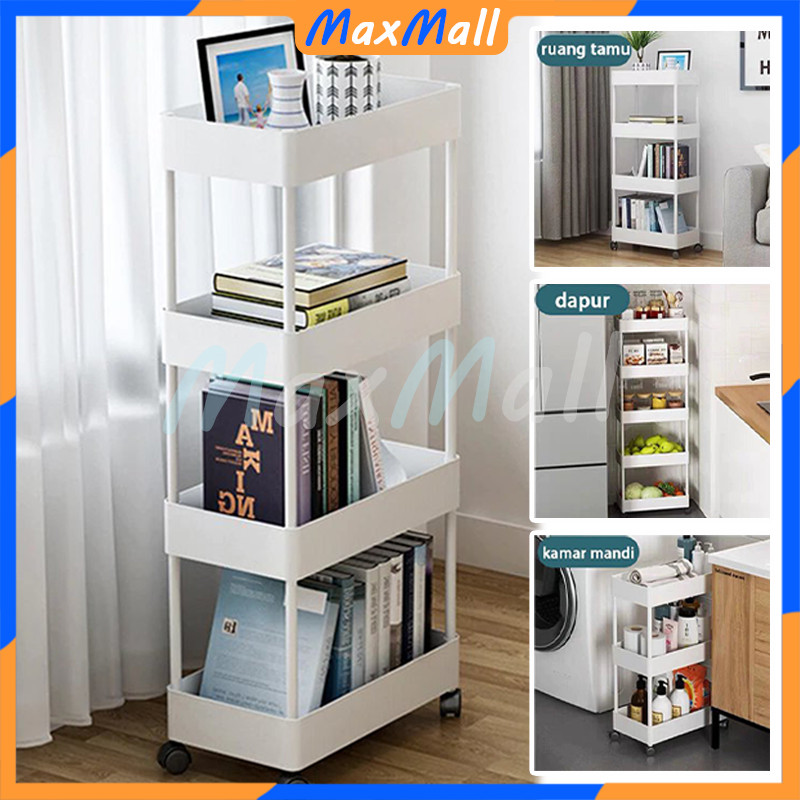 Multi-purpose Kitchen Shelf With Wheels Plastic Trolley Shelf 4 Tier ...