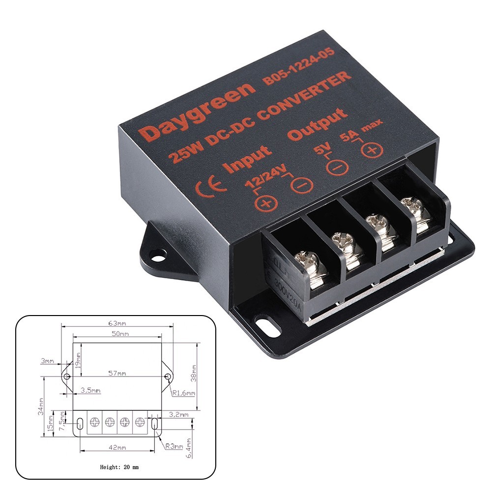 [POWS] Voltage Regulator DC 12V 24V to DC 5V 5A 25W Step Down Power Converter LED power | Shopee ...