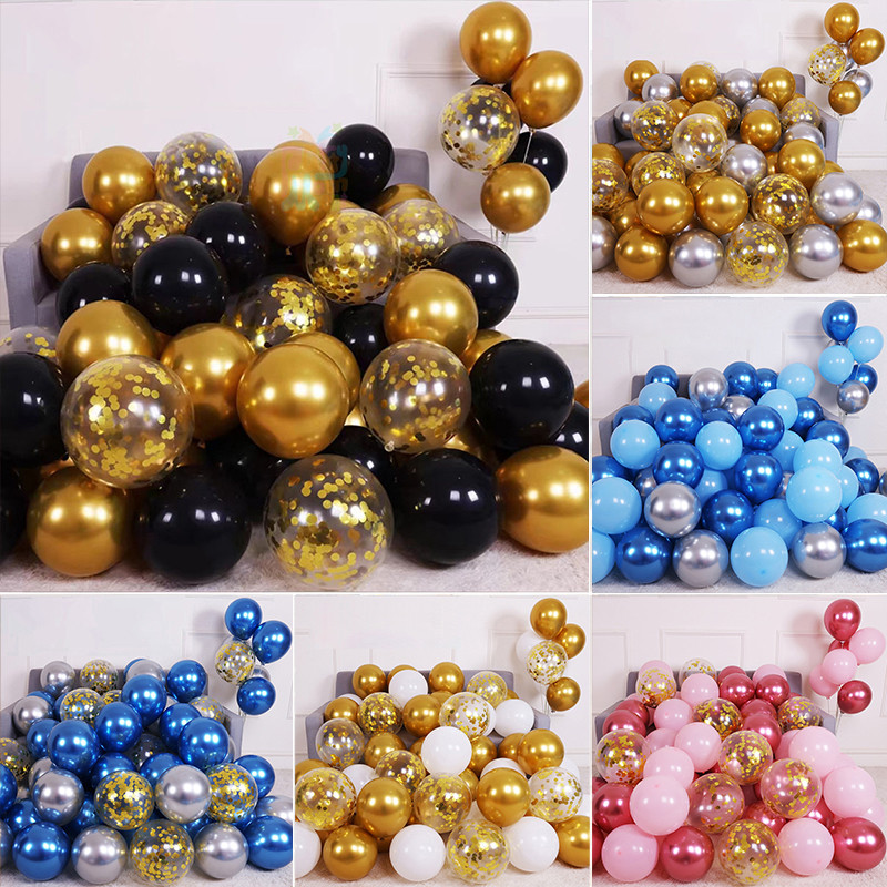 52pcs Pink Blue Metallic Gold Silver Balloon Set Sequin Confetti ...