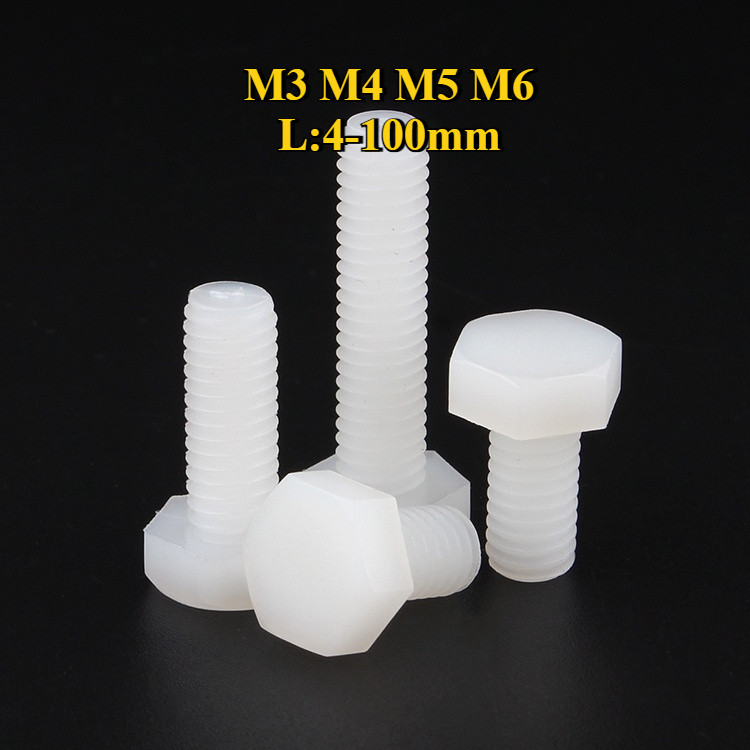 【YHL】M3m4m5m6 Nylon plastic Hex Bolt DIN933 Full Thread Skru Screw ...