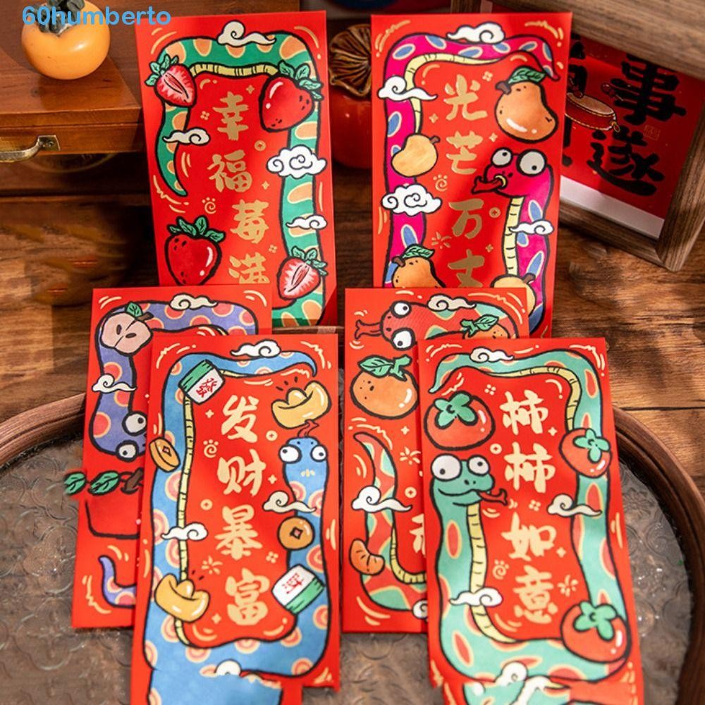 HUMBERTO 6PCS/SET Red Envelopes, Hand Drawn Snake Pattern Red Pocket ...