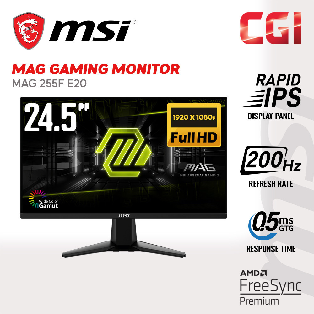 MSI 24.5" MAG 255F E20 Rapid IPS FHD Freesync Premium 200Hz 0.5ms HDR ...