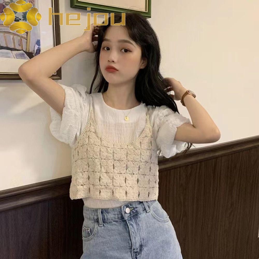 HEJOU Bikini Tanks Knitted Beachwear Sleeveless Lingerie Summer Hollow ...