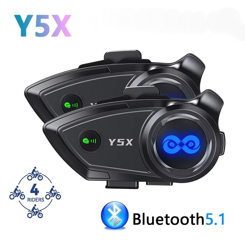 New Bluetooth 5.1 Motorcycle Helmet Intercom Headset 4 Rider Group ...