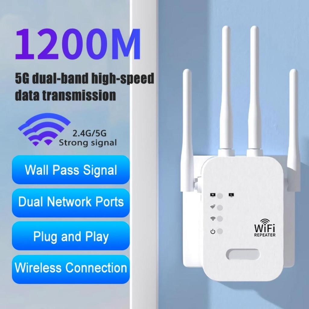(No setup required) 1200Mbps WiFi Repeater Wireless 5G 2.4G Dual-band WIFI Extender 802.11ac ...