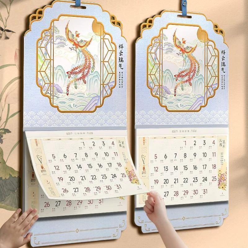 高档挂历2025蛇年创意高颜值日历大号简约艺术四季风景中High end calendar 2025 Snake Year creative ...