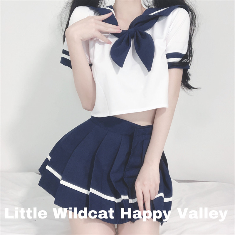 Cute JK Blue Collar White Lines School Uniform Girl Sailor Suits ...