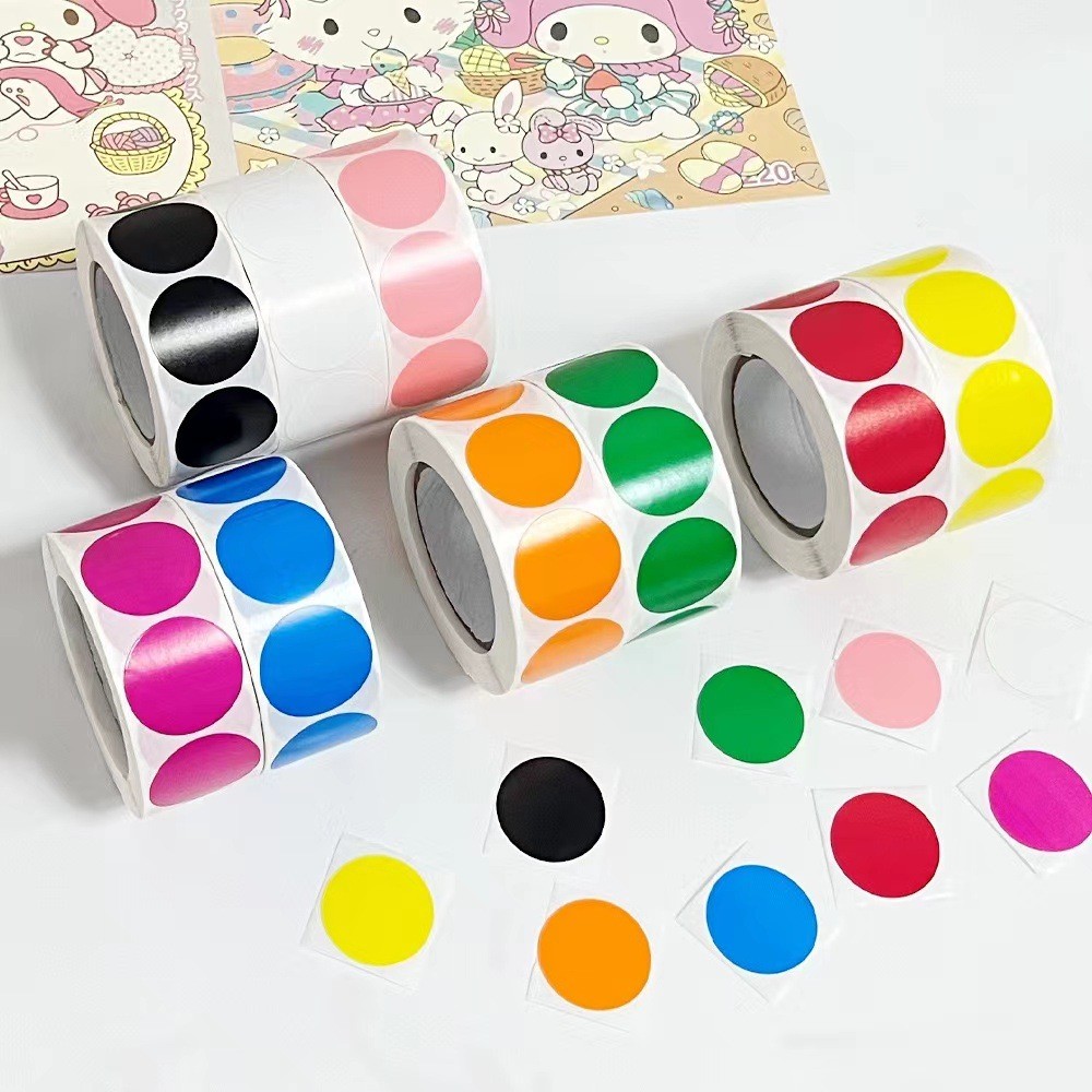 Color Dot Coated Paper Label Roll Pack Record Round Sealing Sticker ...