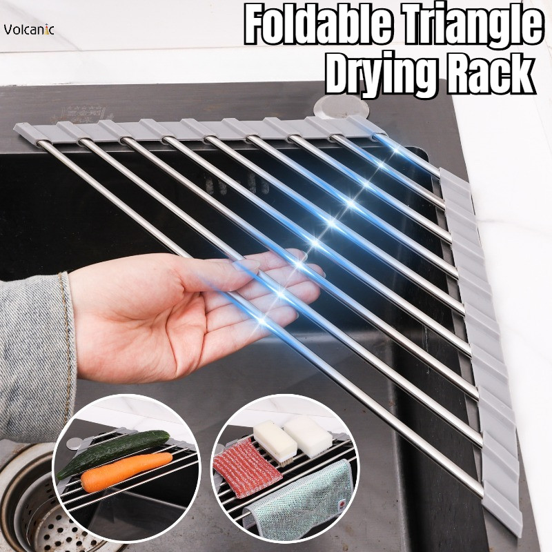Foldable Sink Corner Sponge Rag Holder Stainless Steel Triangle ...