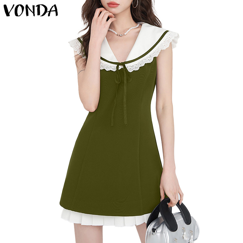 VONDA VONDA Women Korean Fashion Navy Collar Summer Sleeveless Dress ...