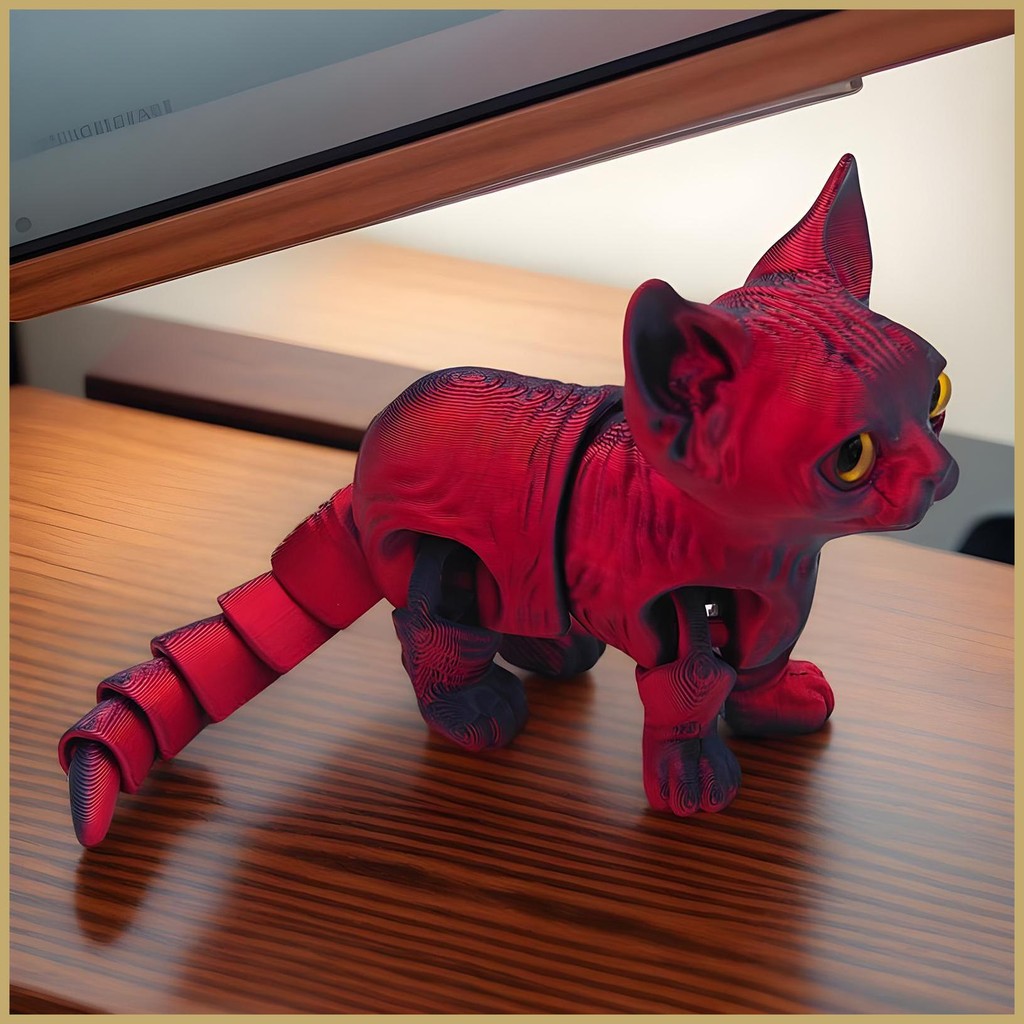 3D Printed Stuff Cat Model With Flexible Joint Design Fantasy Decor ...