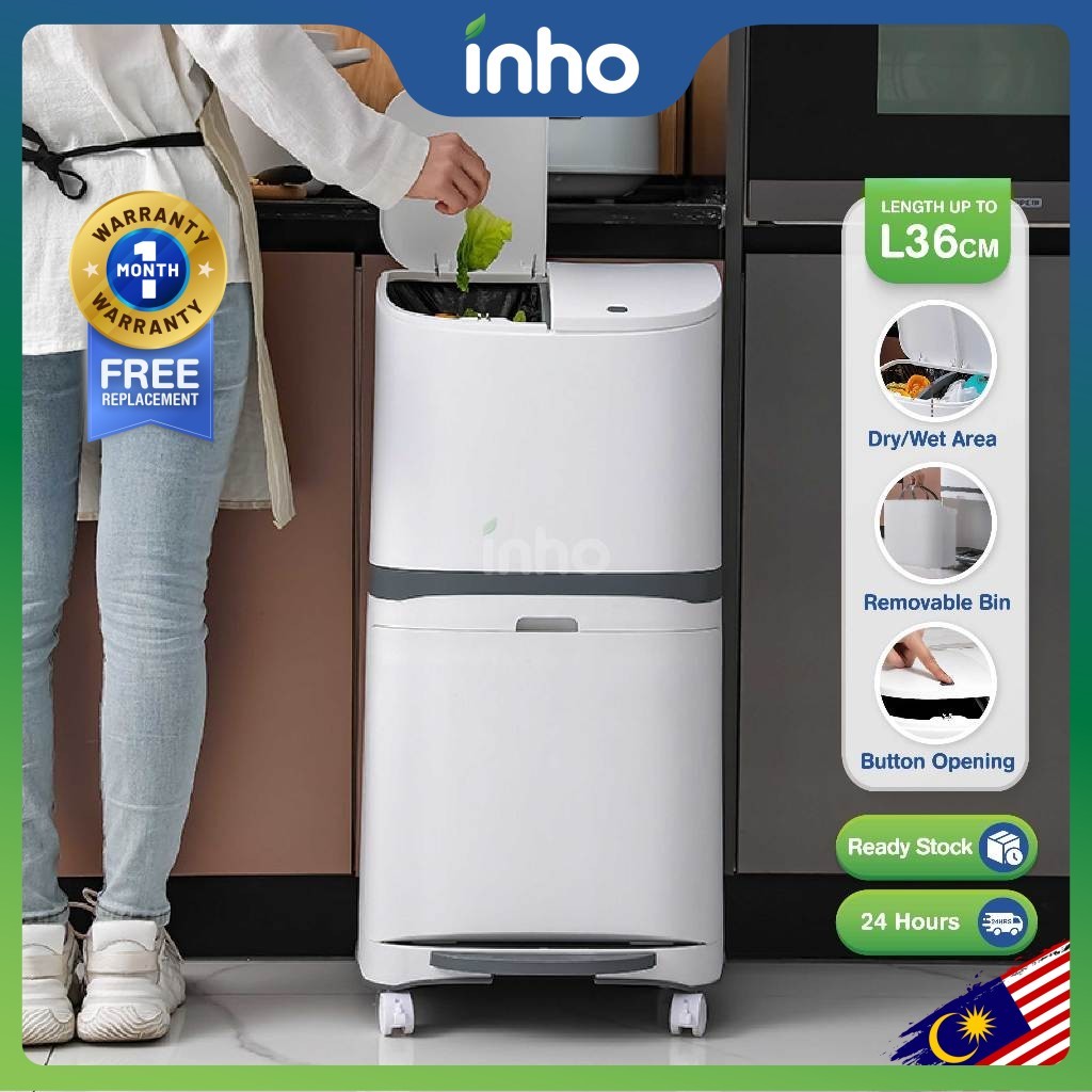 INHO 2 Tiers Movable Household Sorting Trash Can Large Garbage Storage ...