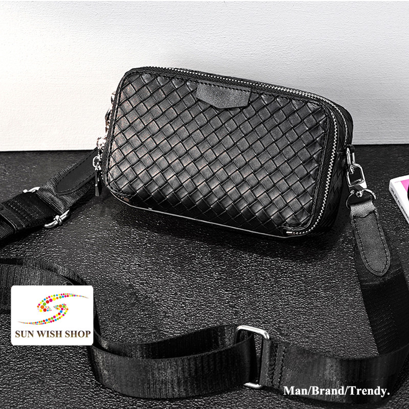 SUNWISH SWS-JY1302C Luxury Waterproof Woven Leather Men Sling Bag Small ...