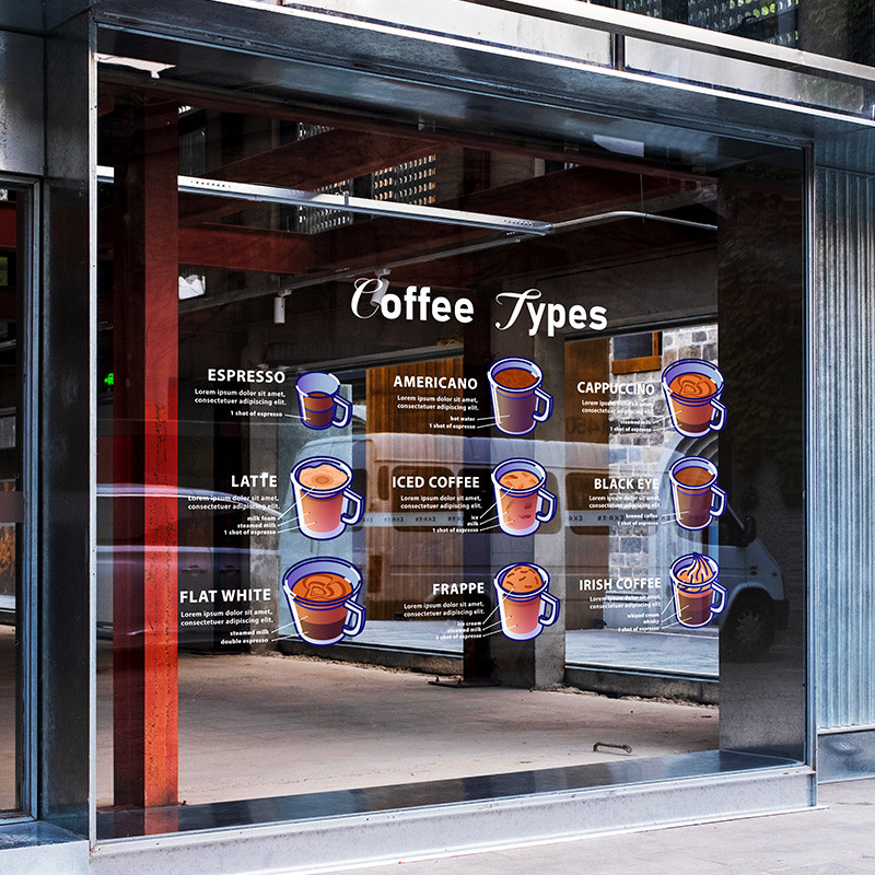 Coffee Shop Window Glass Personalized Decoration Electrostatic Film ...