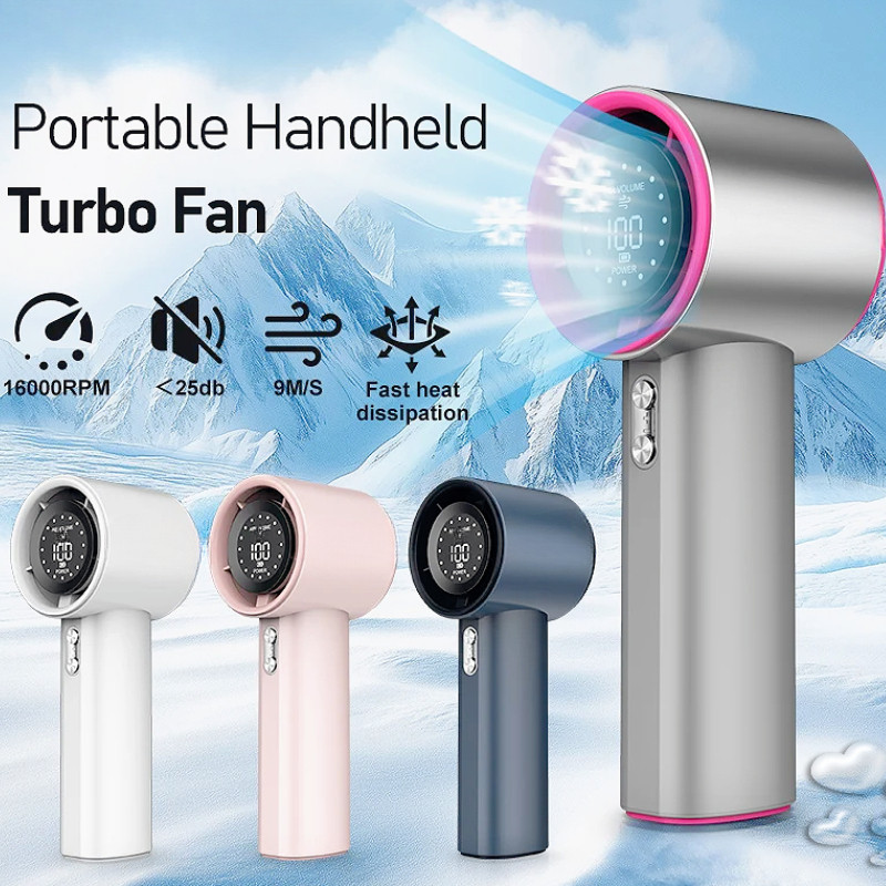 High Speed Turbo Handheld Fan 100 Speed Adjustable USB Rechargeable ...