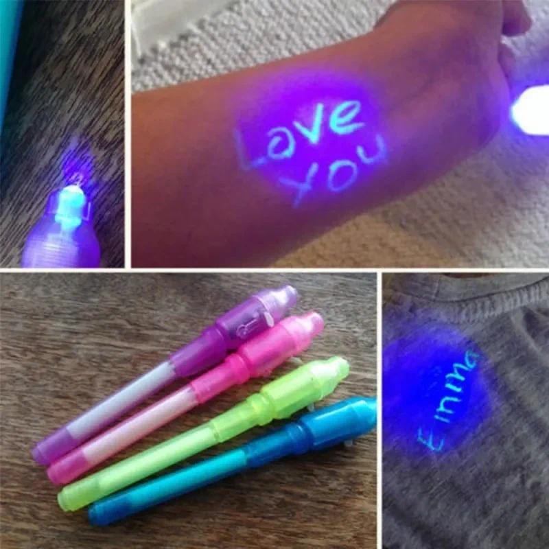 1/4 piece UV pen invisible ink pen spy pen built in UV light LED magic ...