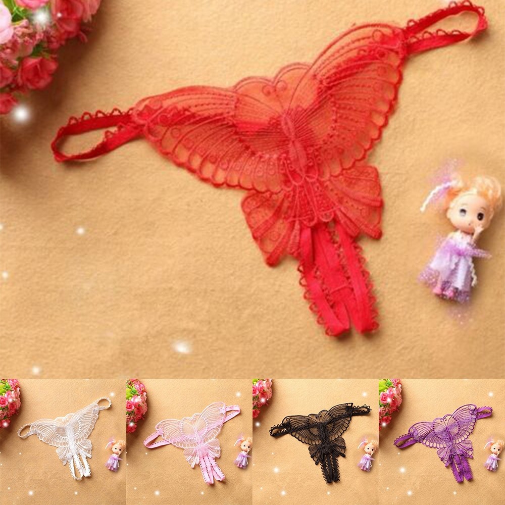 [JTFY] Womens Sexy Sheer Butterfly Briefs Lace Thong G-string Open ...