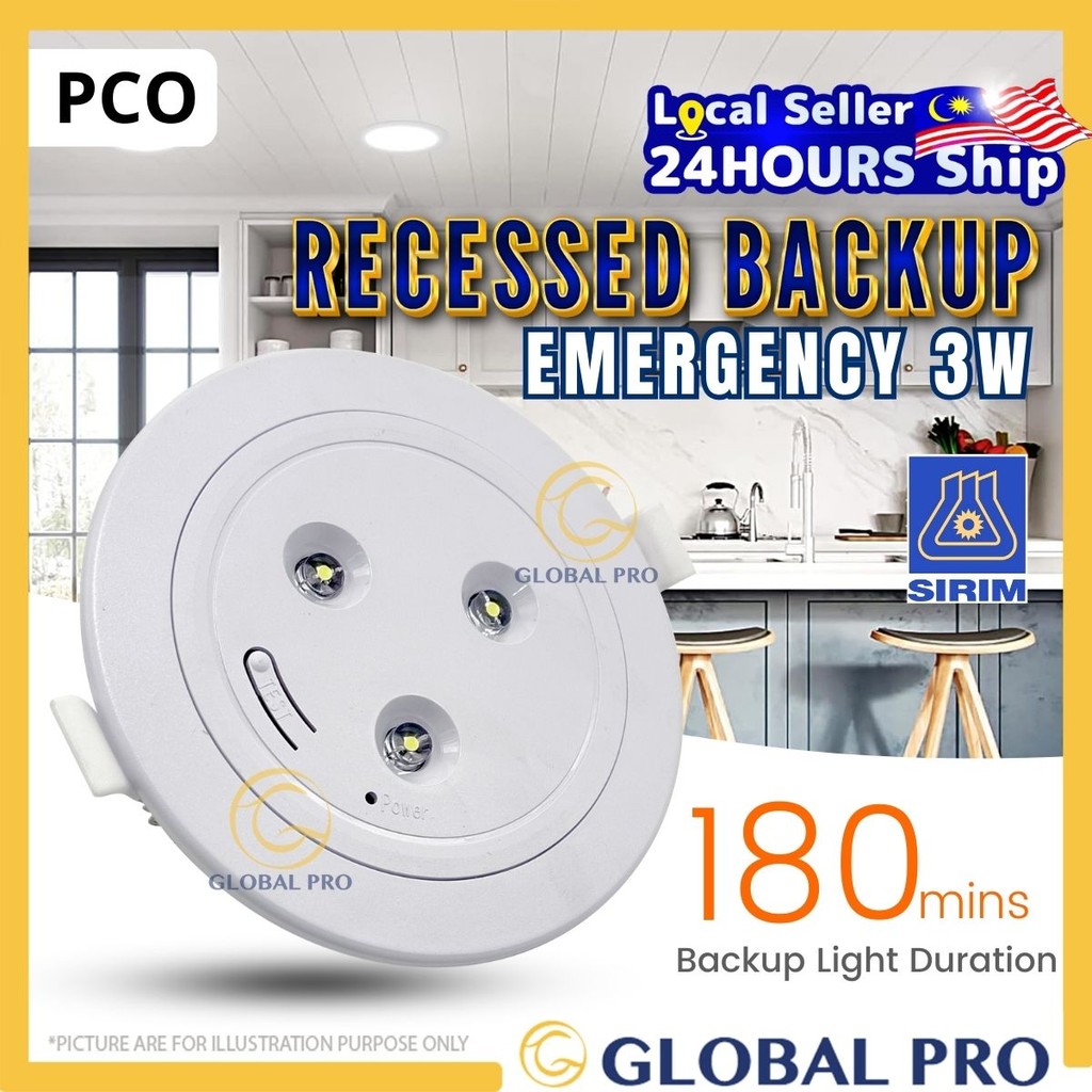 PCO Mini LED Emergency Light Recessed Downlight Emergency 3W Backup ...