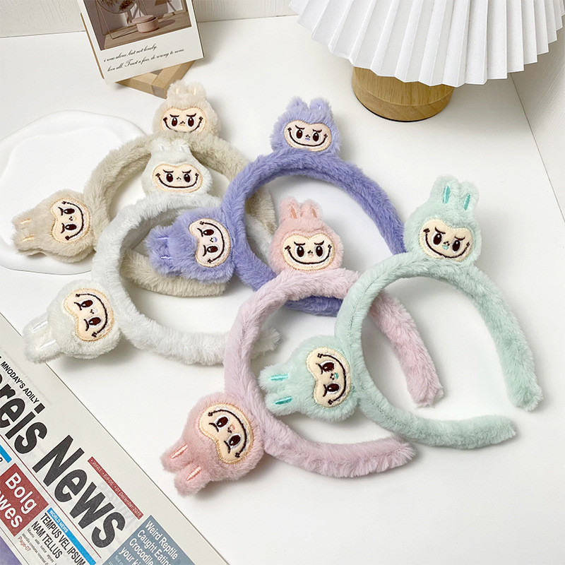 Cute Cartoon Labubu Plush Headband Hair Accessory Face Wash Headband ...