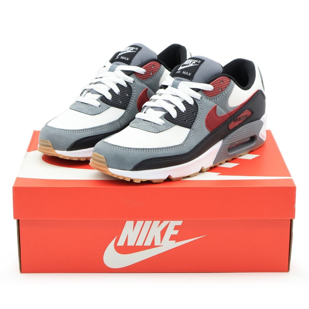 FB9658-100 Nike Air Max 90 White Cool Grey Black Team Red Maroon Wine ...