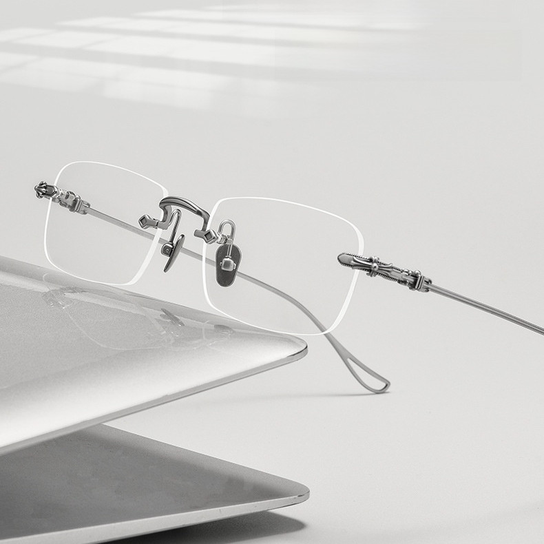 142mm Pure Titanium Frameless Glasses Frame Men Women Light Retro ...