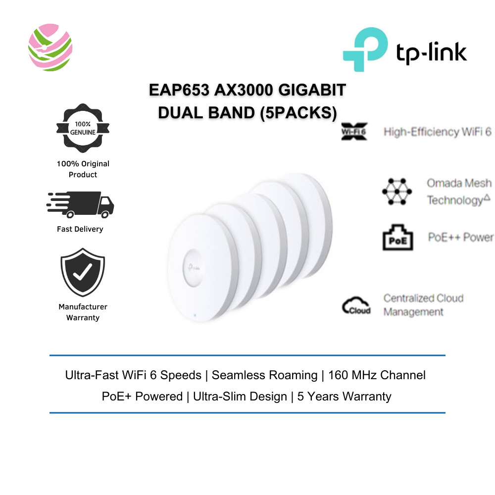 TP-Link Omada EAP653 AX3000 Gigabit Dual Band Ceiling Mount Wifi 6 Access Point with PoE+ ...