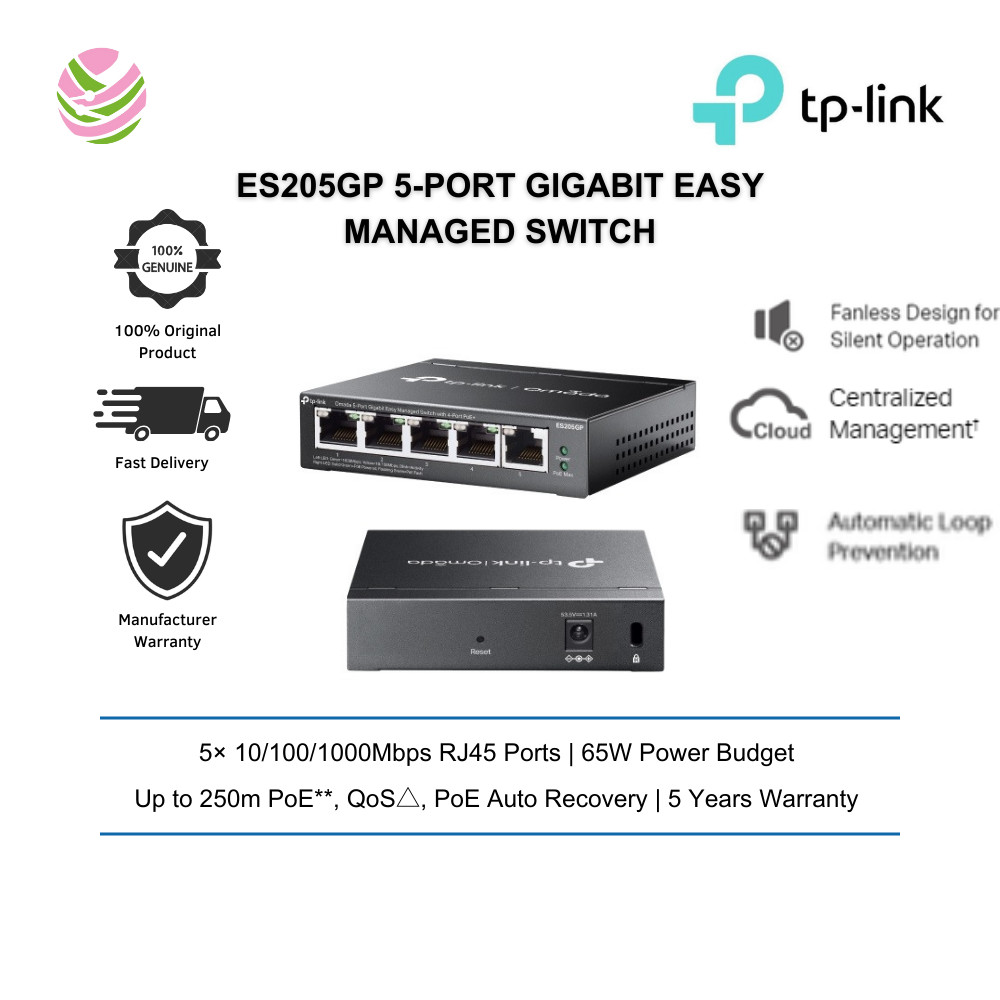 TP-Link Switch Omada ES205GP 5-Port Gigabit Easy Managed 4-Port PoE+ ...