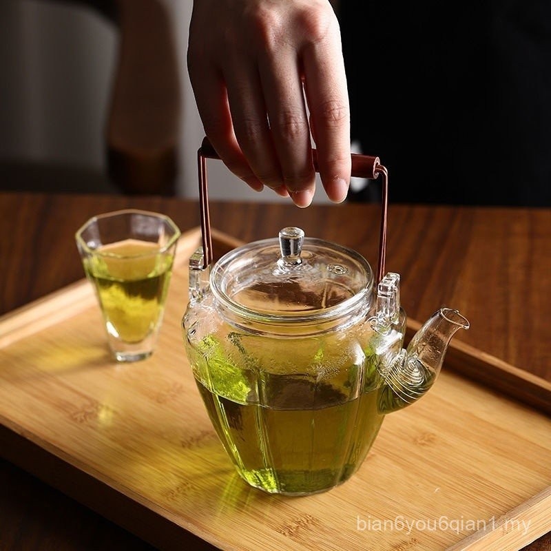 Heat-resistant Glass Flower Teapot Lifting Beam Teapot Afternoon Tea ...