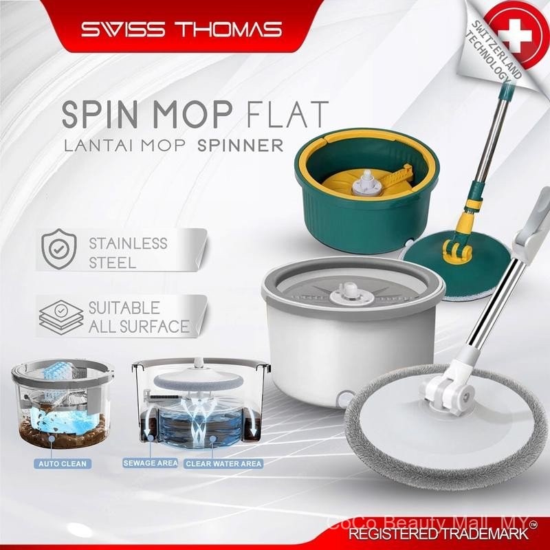 Spin Mop Flat Mop Round Head Floor Mop Quick Dry Mop Microfiber Cloth ...