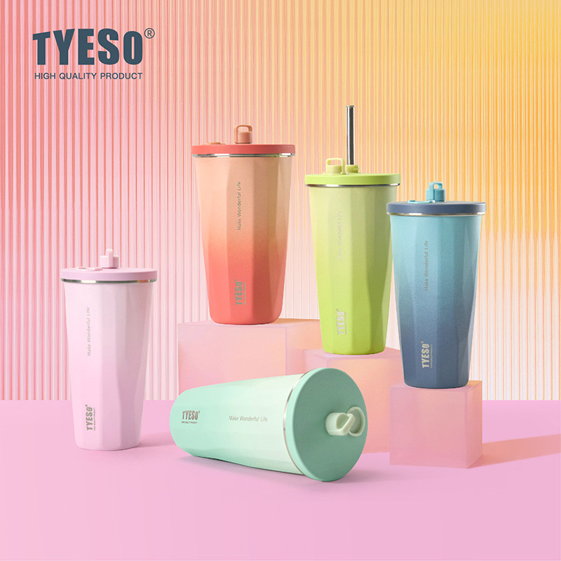 TYESO Vacuum Insulated Tumbler 600ml/20oz Keep Cold And Hot With Straw/Handle | Shopee Malaysia