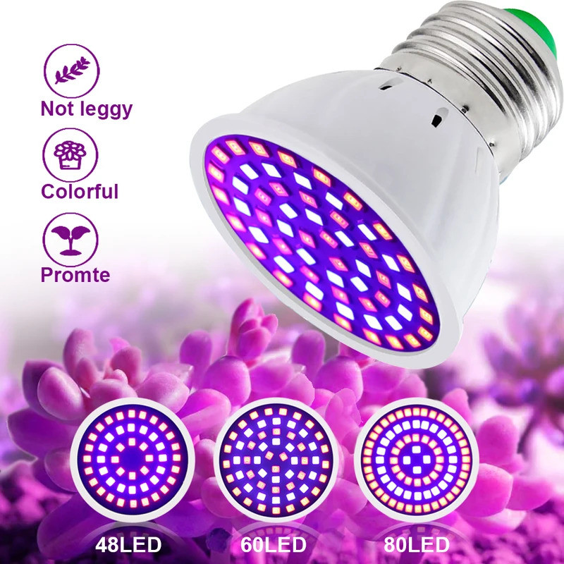 Led Grow Bulb 220V E27 48 60 80LEDs Full Spectrum LED Plant Greenhouse ...
