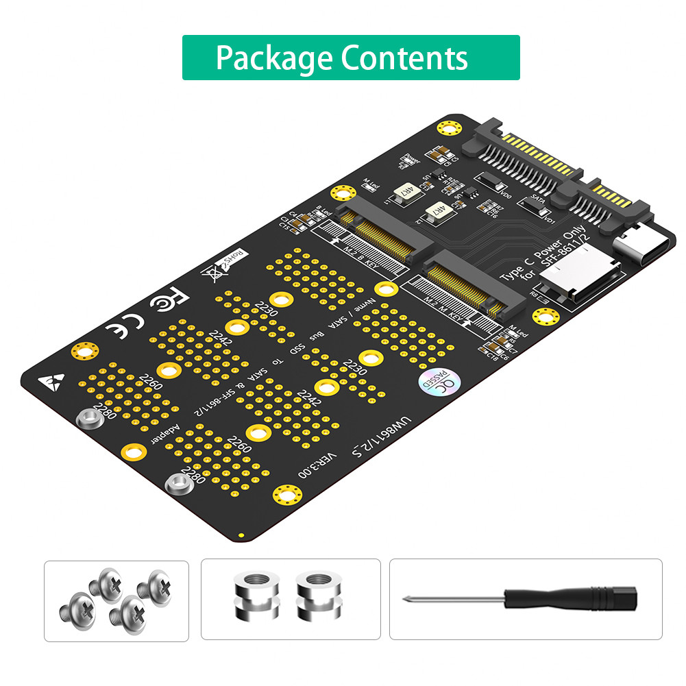 M.2 SSD Adapter M.2 NVME M Key to SFF-8611 M.2 SATA B Key to SATA 2 ...