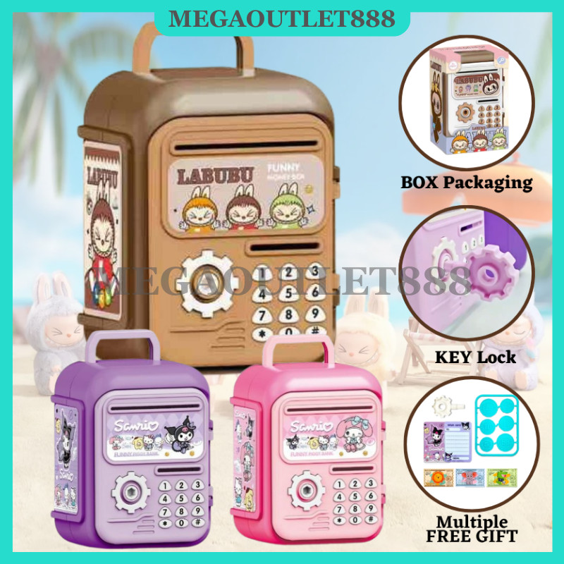 Mini Labubu Piggy Bank Toys Tabung Duit Kanak for Kids ATM Money Saving ...