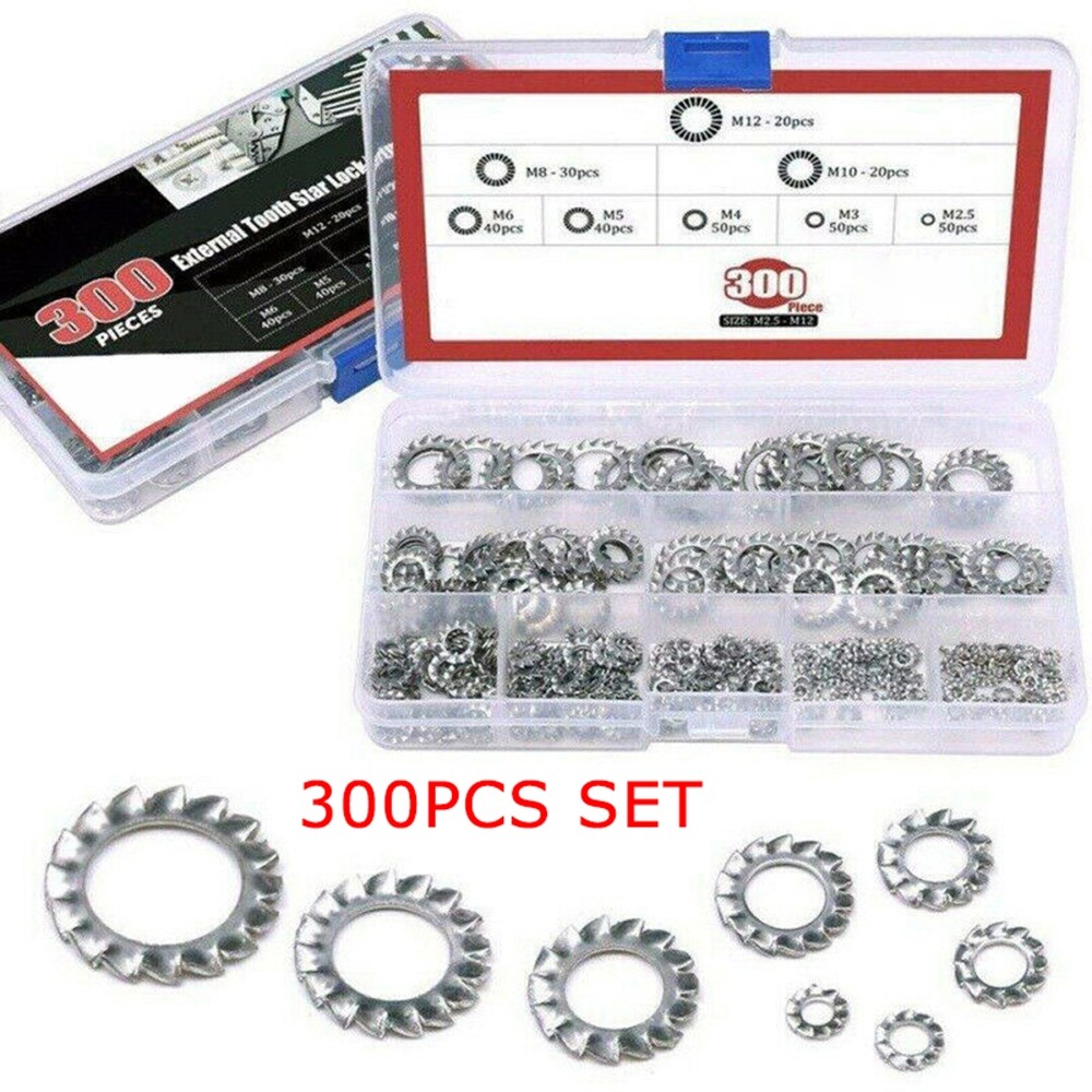 [JTFY] 300pcs/Set Tooth Lock Washers 304 Stainless Steel External Star ...