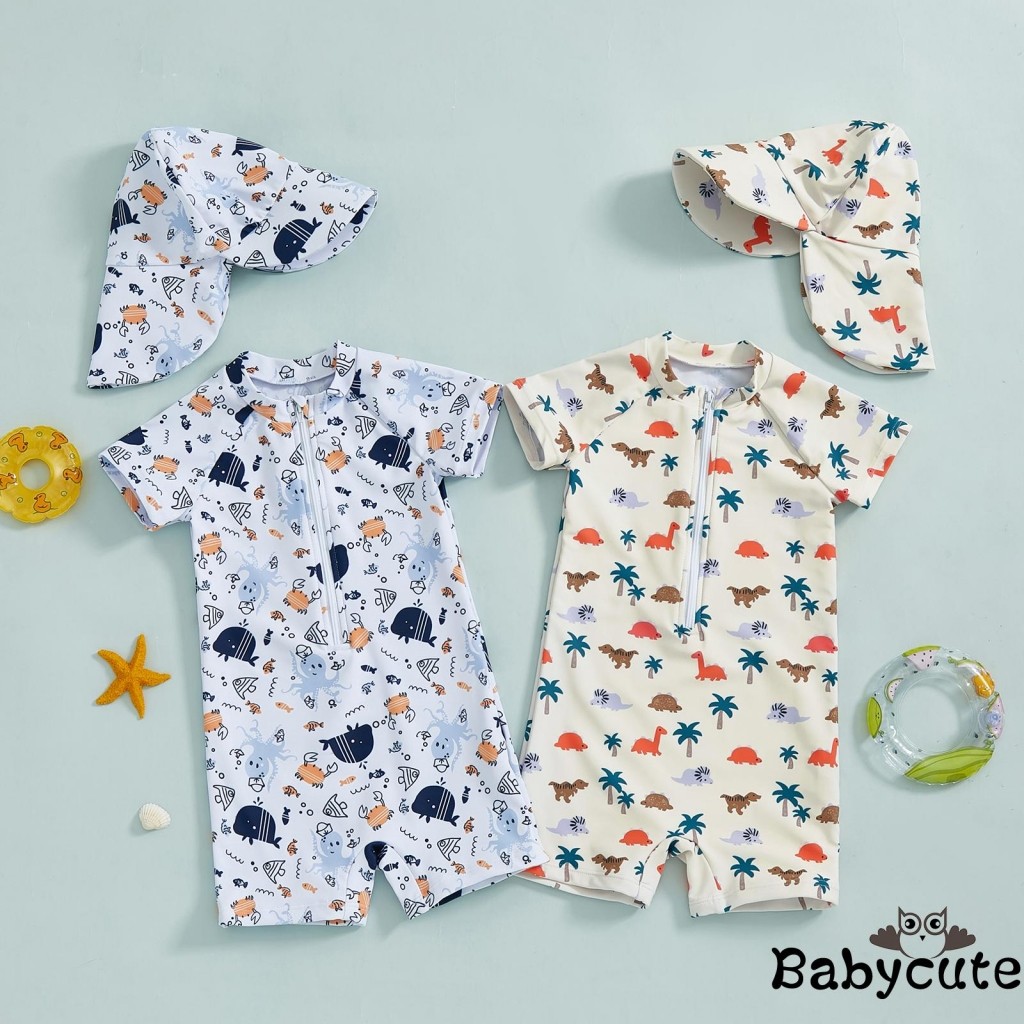 BB-Toddler Boys Rash Guard Swimsuit Animal Print Zipper Short Sleeve ...