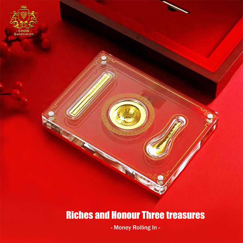 【CHOW Goldsmith】999 Pure Gold 3-Piece Set (2g) Fine Gold Bowls Spoons ...