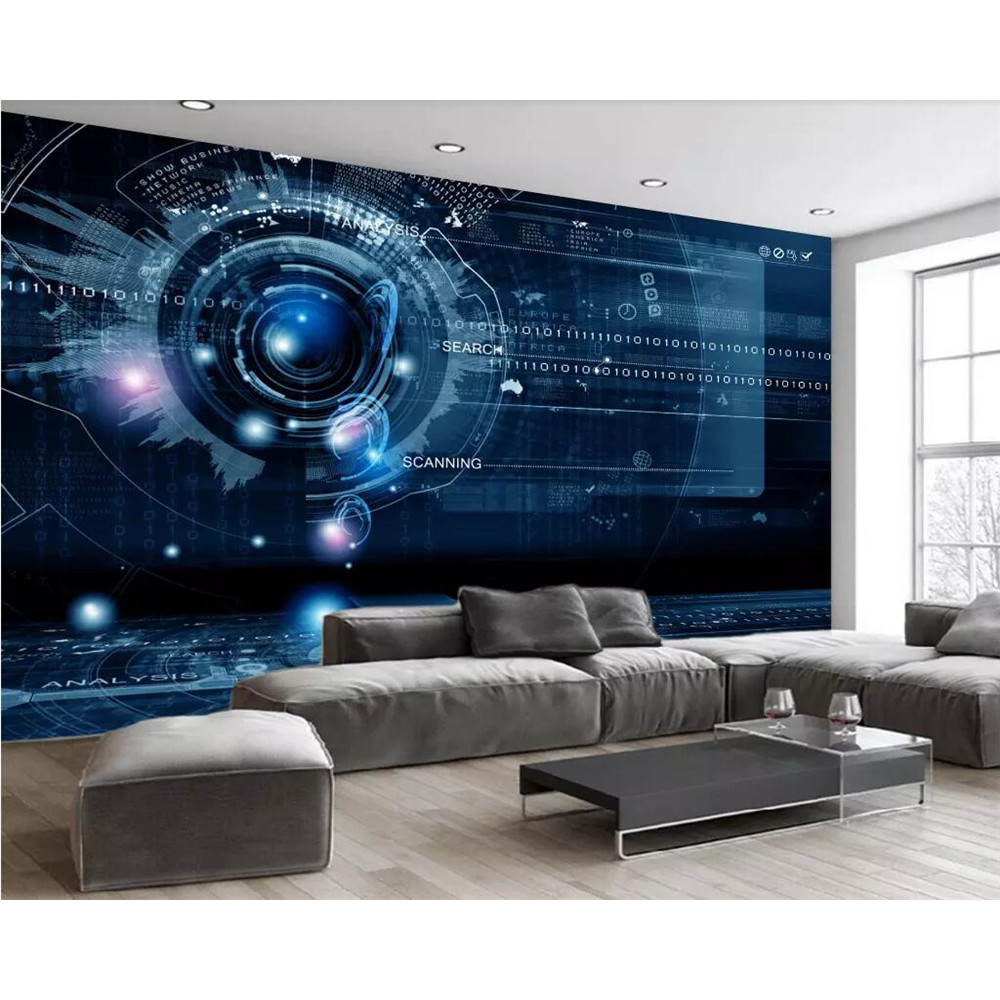 Modern Abstract Technology Geometric Mural Wallpaper Sofa Study School ...