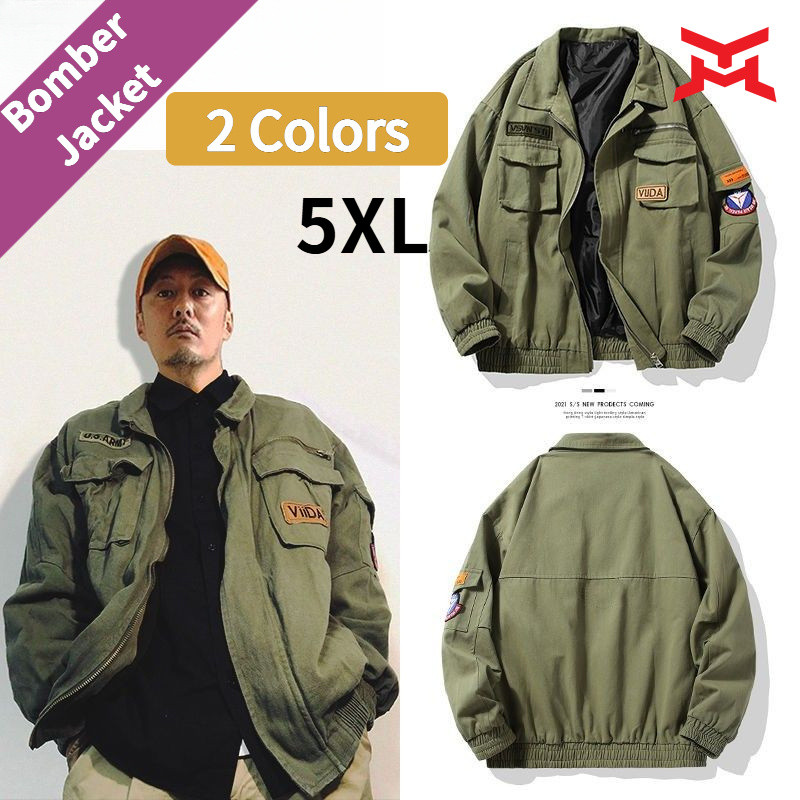 Coat Men's Loose Multi-Pocket L Green Pilot Bomber Jacket plus Size 5XL 100kg | Shopee Malaysia