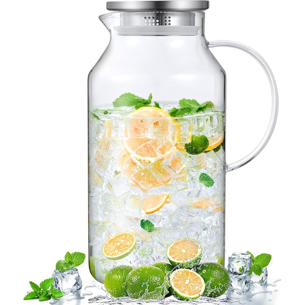 1 Gallon Glass Pitcher with Lid and Spout, Bivvclaz Glass Water Pitcher ...
