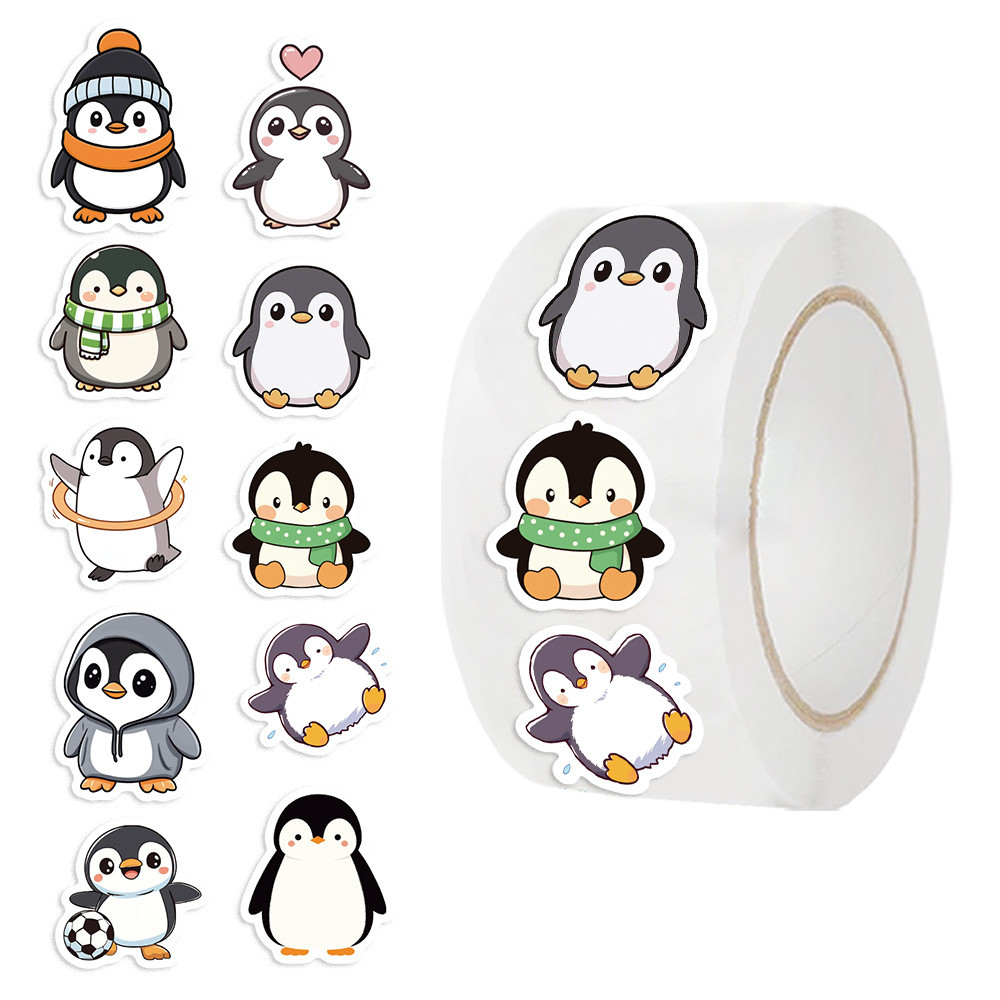 500 pcs 10 images Cute Cartoon Penguins Stickers Roll/Stickers Tape | Shopee Malaysia